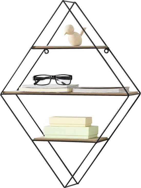 Wandrek Kandi - Diamond - Met 3 Planken - 47x12x64 cm - Metaal en Hout ...