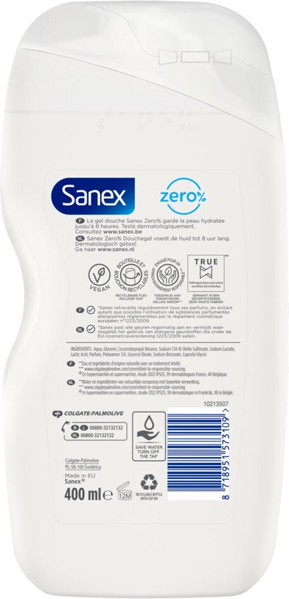Sanex Douchegel Zero% Dry Skin - 3 x 400 ml - Voordeelverpakking | bol
