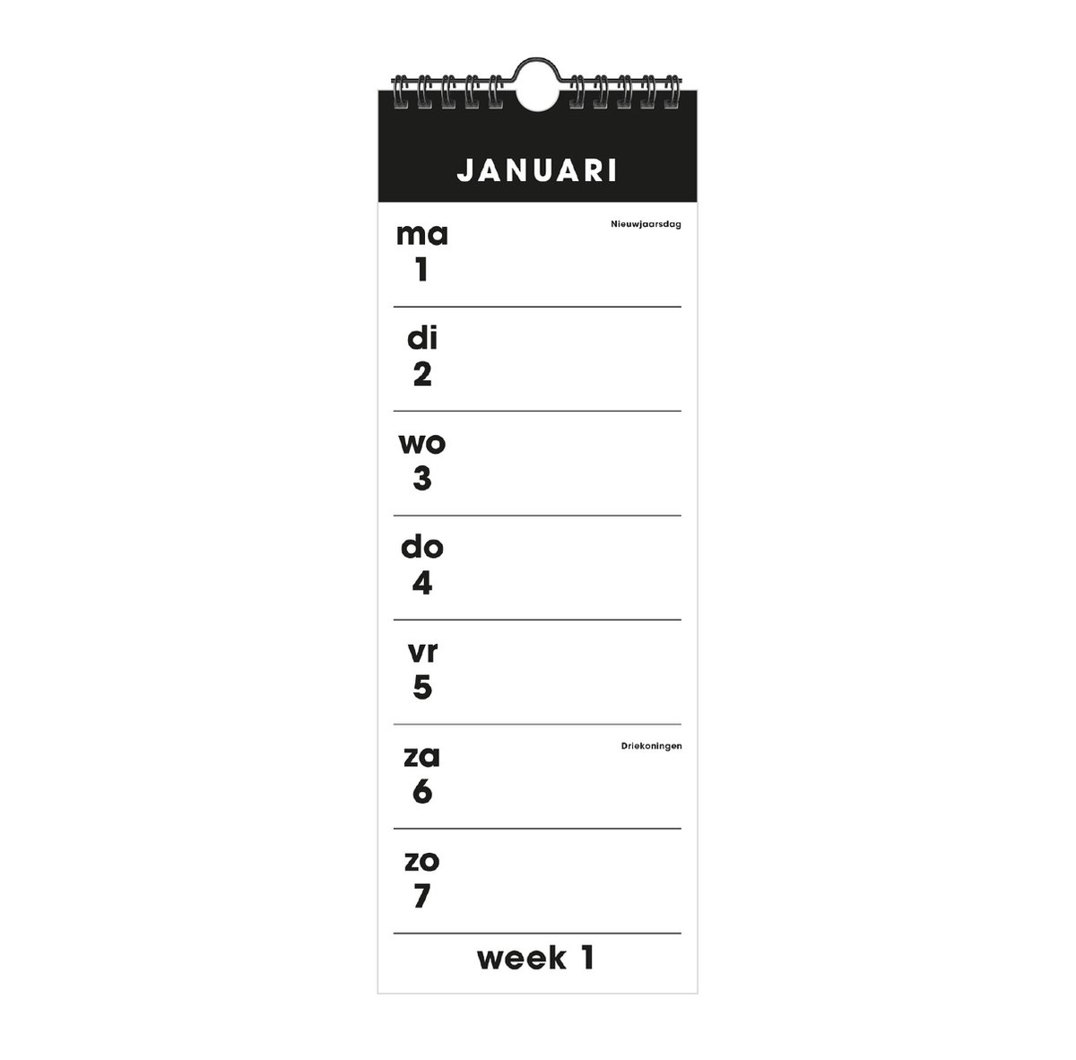 Weekkalender 2024 - SMALL ZWART (30cm x11cm) | bol