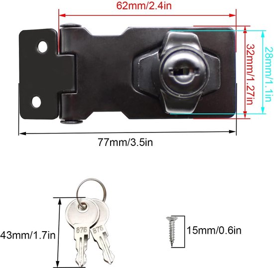 Metalen slot Hasp, Lock Device Black Security Hasp deurslot slot met ...