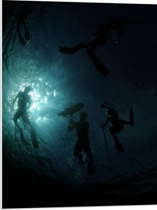 PVC Schuimplaat- Groepje Duikers in Donkere Zee - 60x80 cm Foto op PVC ...