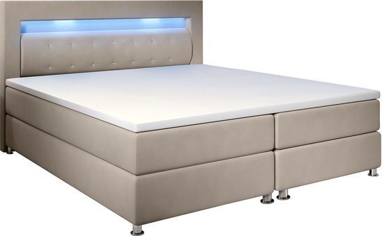 Boxspringbed / Boxspring Vancouver - 180 x 200 cm - Beige - LED - Incl ...