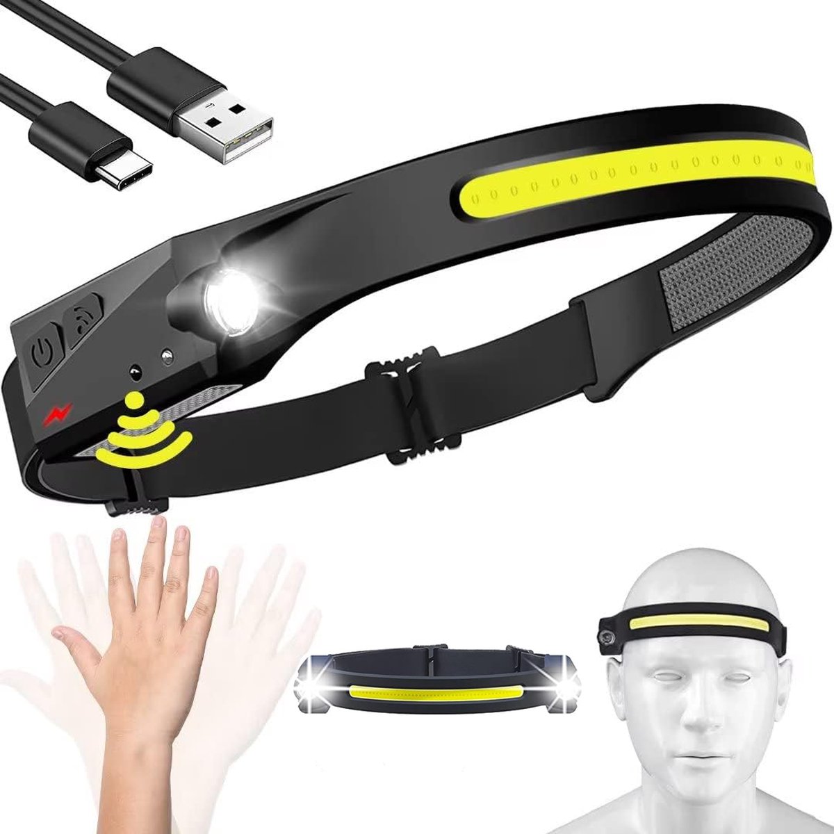 LED hoofdlamp, LED oplaadbaar, waterdichte hoofdlamp met 5 lichtstanden, oplaadbare... | bol