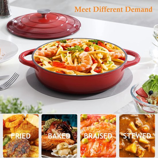 Gietijzeren braadpan met deksel, gietijzeren crockpot met emaille ...