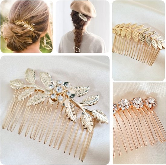Goudkleurige Haarkam Crystal - Insteekkam 8,9X5 CM Parels- Youhomy ...
