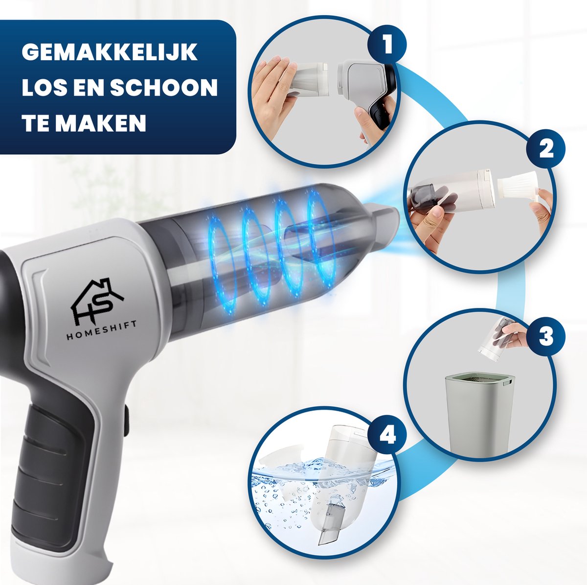 HomeShift® Autostofzuiger Draadloos V2 - Nat & Droog - Kruimelzuiger ...