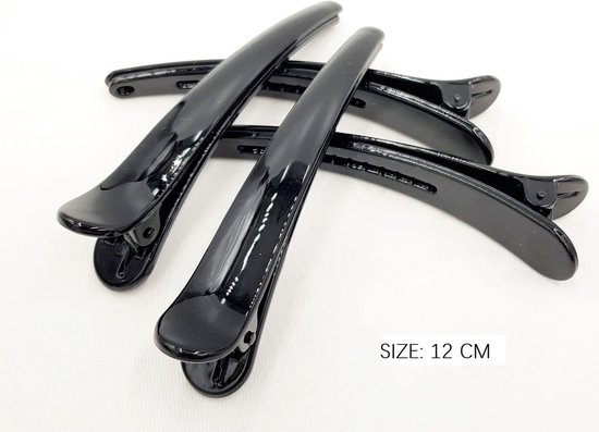 Stevige Platbek Haarklem Zwart- 4 stuks | L formaat 12 CM, glans| Hoog ...
