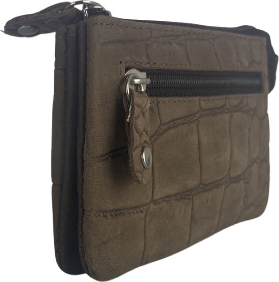 Sleuteletui met rits – Croco - Bruin – Leer - Kleine Portemonnee Dames ...