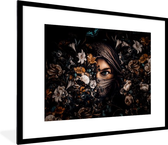 Fotolijst incl. Poster - Vrouw - Luxe - Bloemen - Vlinder - Portret ...