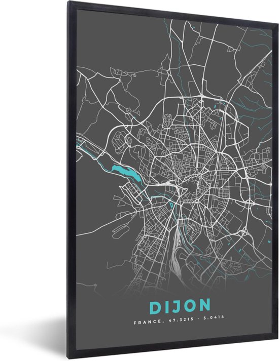 Fotolijst incl. Poster - Dijon - Frankrijk - Kaart - Stadskaart ...