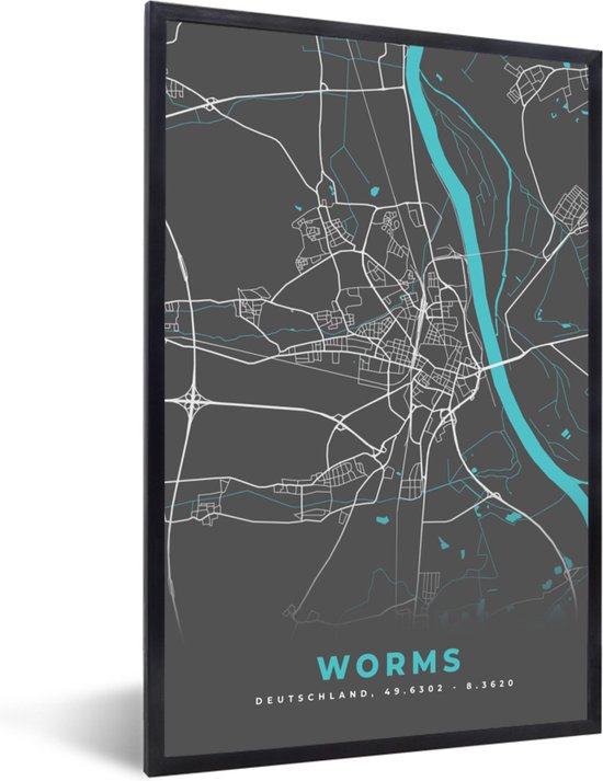 Fotolijst incl. Poster - Stadskaart – Worms – Duitsland – Plattegrond ...