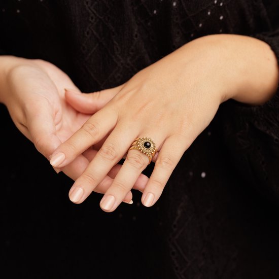 Essenza Black Stone Flower Ring Gold | bol