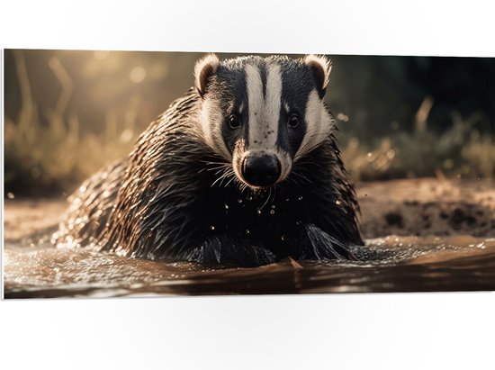 PVC Schuimplaat - Stinkdier Zwemmend in Beekje in het Bos - 100x50 cm ...