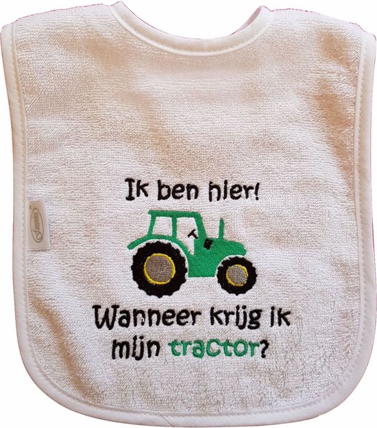 Witte slab met "Ik ben hier! Wanneer krijg ik mijn tractor?" - groene tractor - lief,... | bol