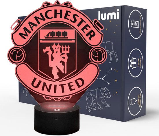 Lumi 3D Nachtlamp - 16 kleuren - Manchester United - Voetbal - LED ...