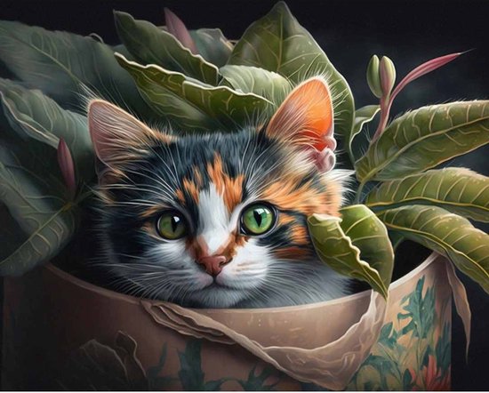 Diamond Painting Katje in bloempot Diamond Painting 30x40cm. DP ...