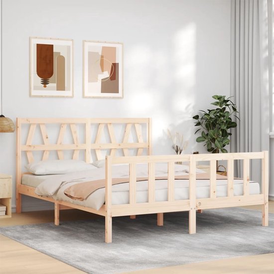 The Living Store Bedframe met hoofdbord massief hout 160x200 cm ...