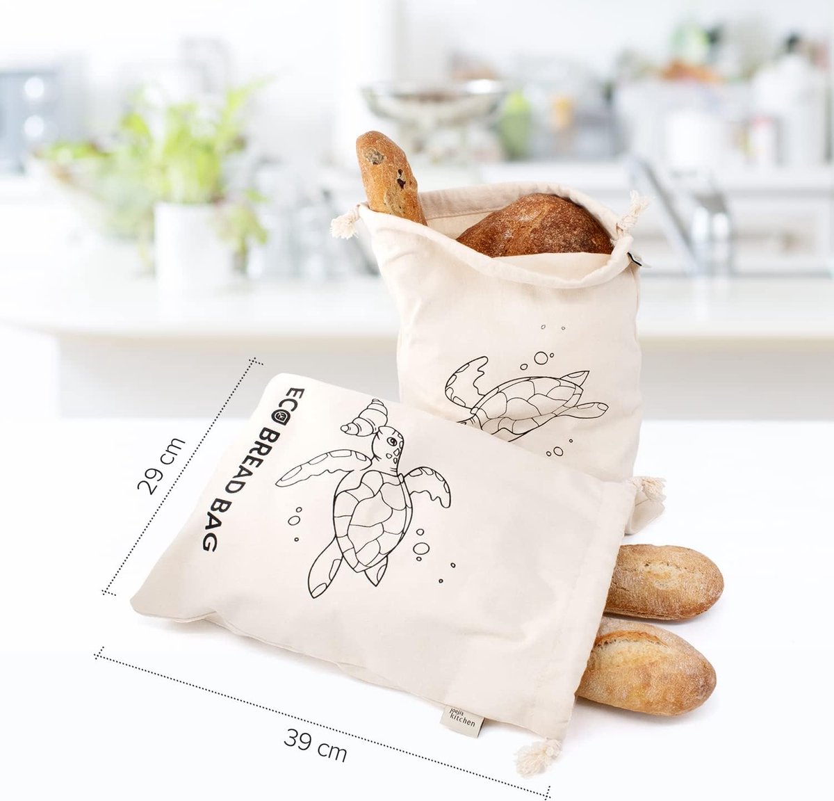 Joejis Broodzak Set van 2 Katoenen Stoffen Broodzakken voor Zelfgemaakt ...