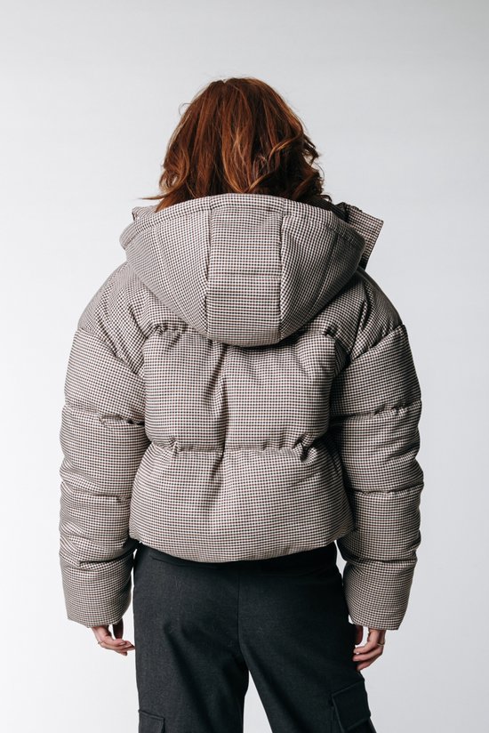 Colourful Rebel Zya Dogtooth Cropped Puffer Jacket - S | bol