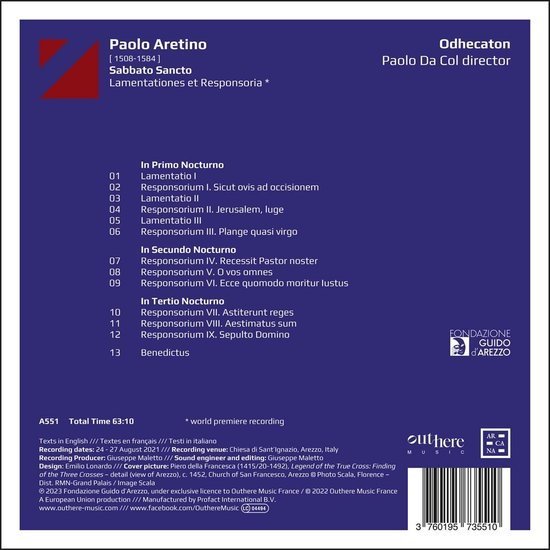Odhecaton, Paolo Da Col - Aretino - Sabbato Sancto: Lamentationes et ...