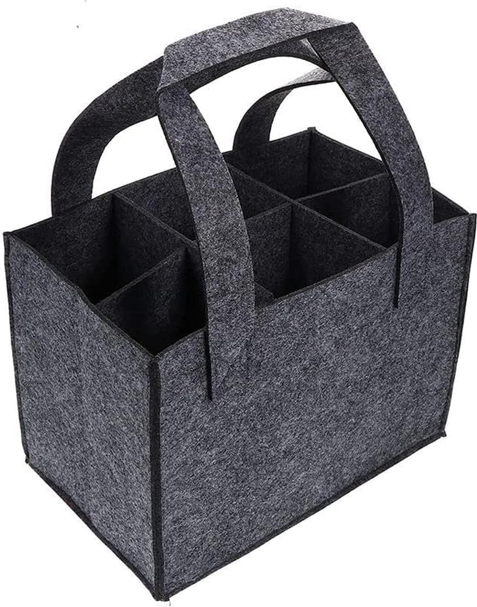 Flessenhouder, 6 flessen, vilten tas, bierdrager, wijndrager, grijs ...