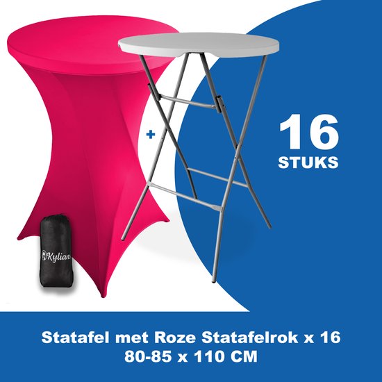 Statafel x 16 + Statafelrok Roze x 16 - ∅ 80-85 x 110 cm – Statafels Inklapbaar –... | bol