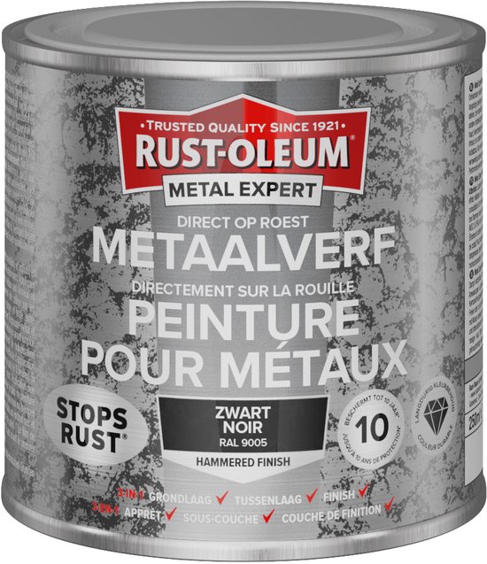 Rust-Oleum Metal Expert Direct Op Roest Hamerslag Verf Zwart 250ml | bol