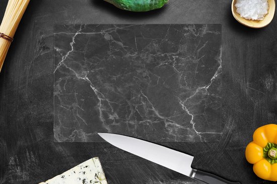 Glazen Snijplank - 28x20 - Marmer print - Zwart - Wit - Textuur ...