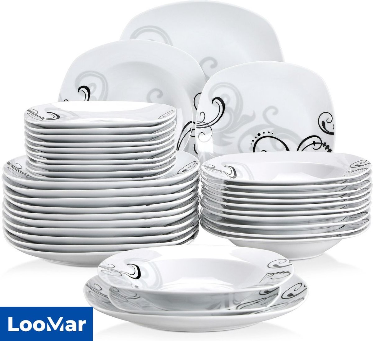 LooMar Luxe Bordenset - Kommen set - Borden - Dinerborden - set van 36 ...