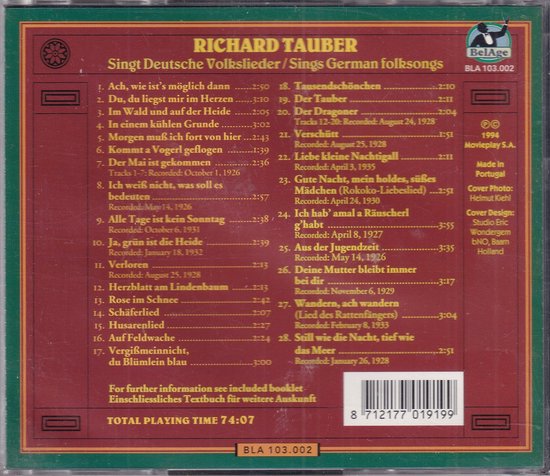 Richard Tauber sings German Folk songs - Richard Tauber, Richard Tauber ...