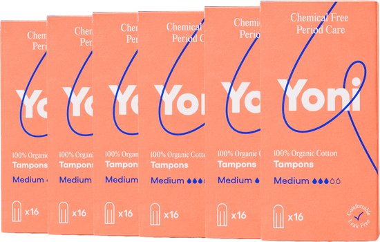 Yoni 100% Biologisch Katoenen Tampons - Medium - 96 stuks - 6x16 | bol.com