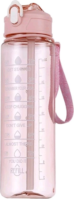 waterfles met rietje- Motivatie waterfles -pink- 700 ml- met rietje | bol