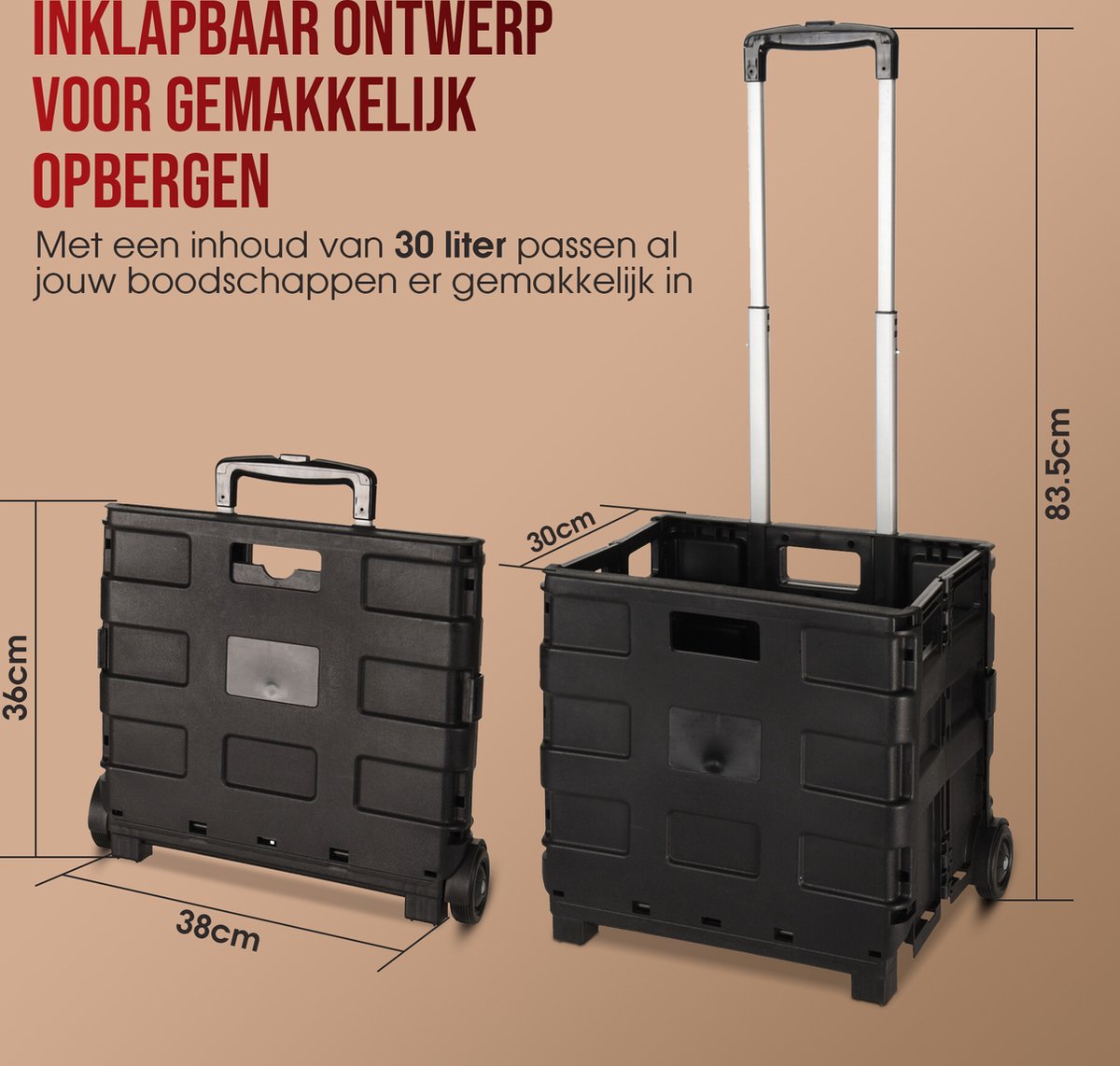 Boodschappentrolley – boodschappenkrat, Vouwkrat - Inklapbaar - 30L ...