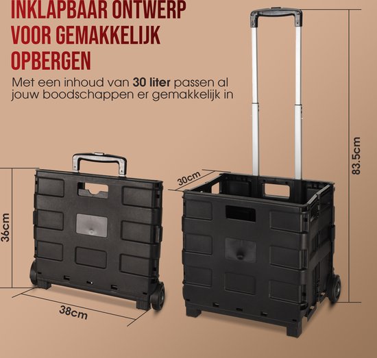 Boodschappentrolley – boodschappenkrat, Vouwkrat - Inklapbaar - 30L ...