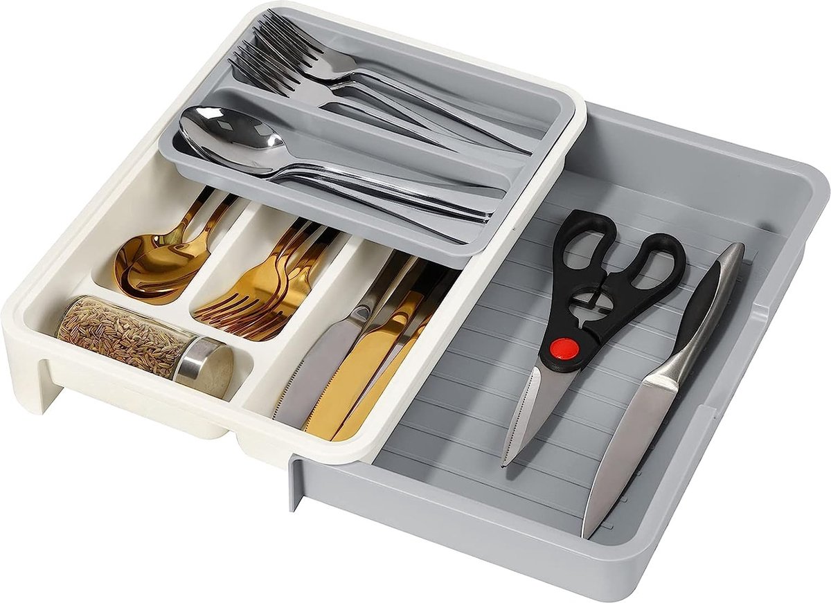 Verstelbare bestekbak, keukenbesteklade met vakken, ladeinzet van ...