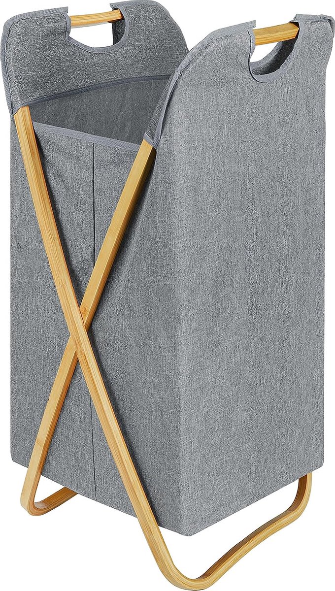 Opvouwbare wasmand van stof, wasmand 60 liter, met bamboeframe en ...