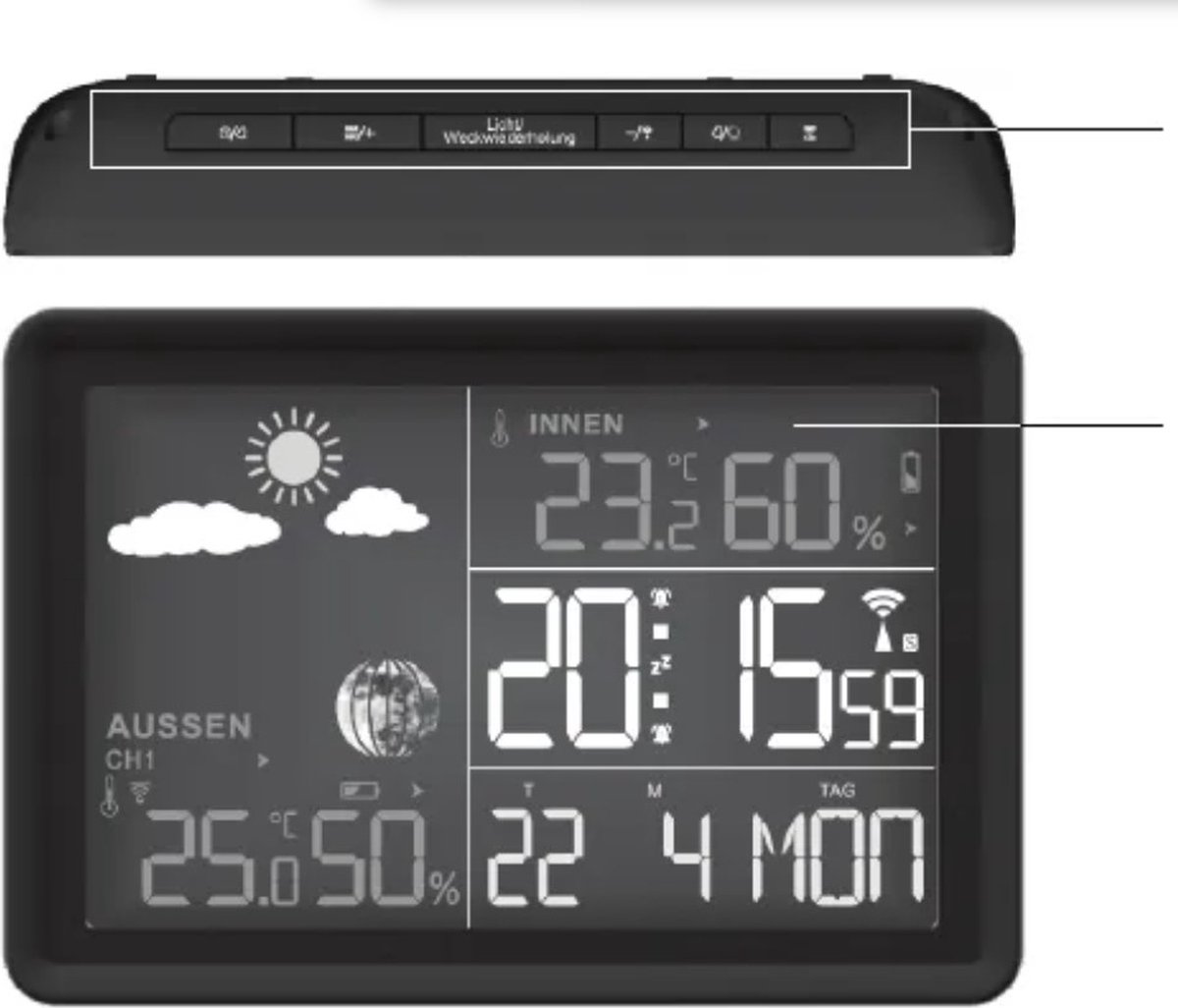 Weerstation met buitensensor - Wit - GT-WS-19H - Slim - Weervoorspelling -... | bol.com