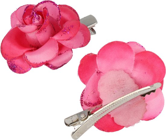 Haarspeld Duckklem Roos Bloem 4,5cm Glitter Fuchsia Roze 2 Stuks ...