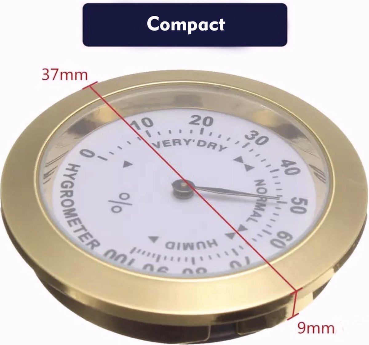 Luxe hygrometer - analoog - goudkleurig - 37 mm groot - 9 mm dik ...