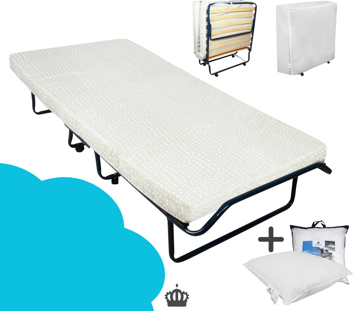 Lit pliant de luxe Troonz® | 90x200cm | Lit d'invité avec oreiller ...