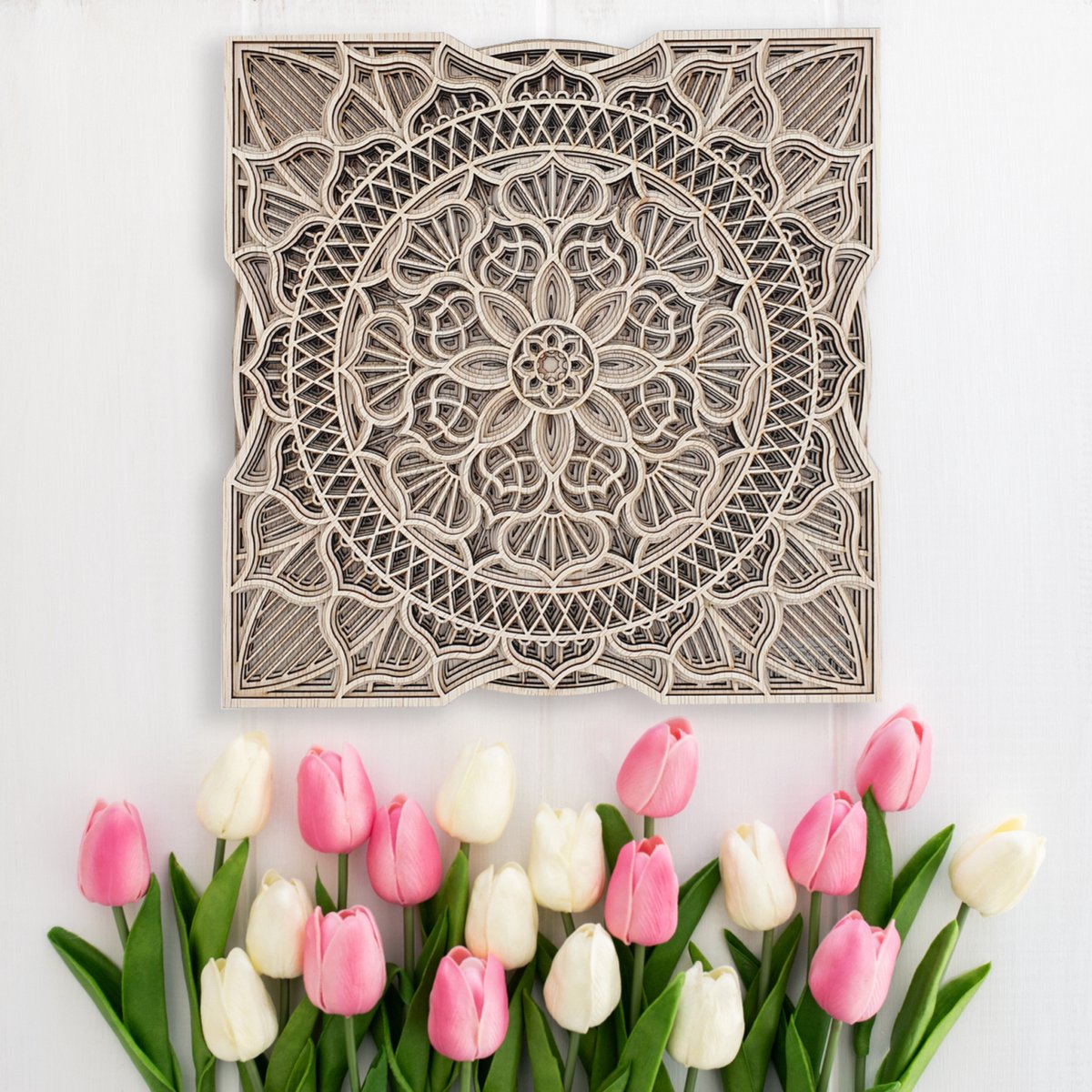 3D-gelaagde vierkante mandalabloem - Natural | bol.com