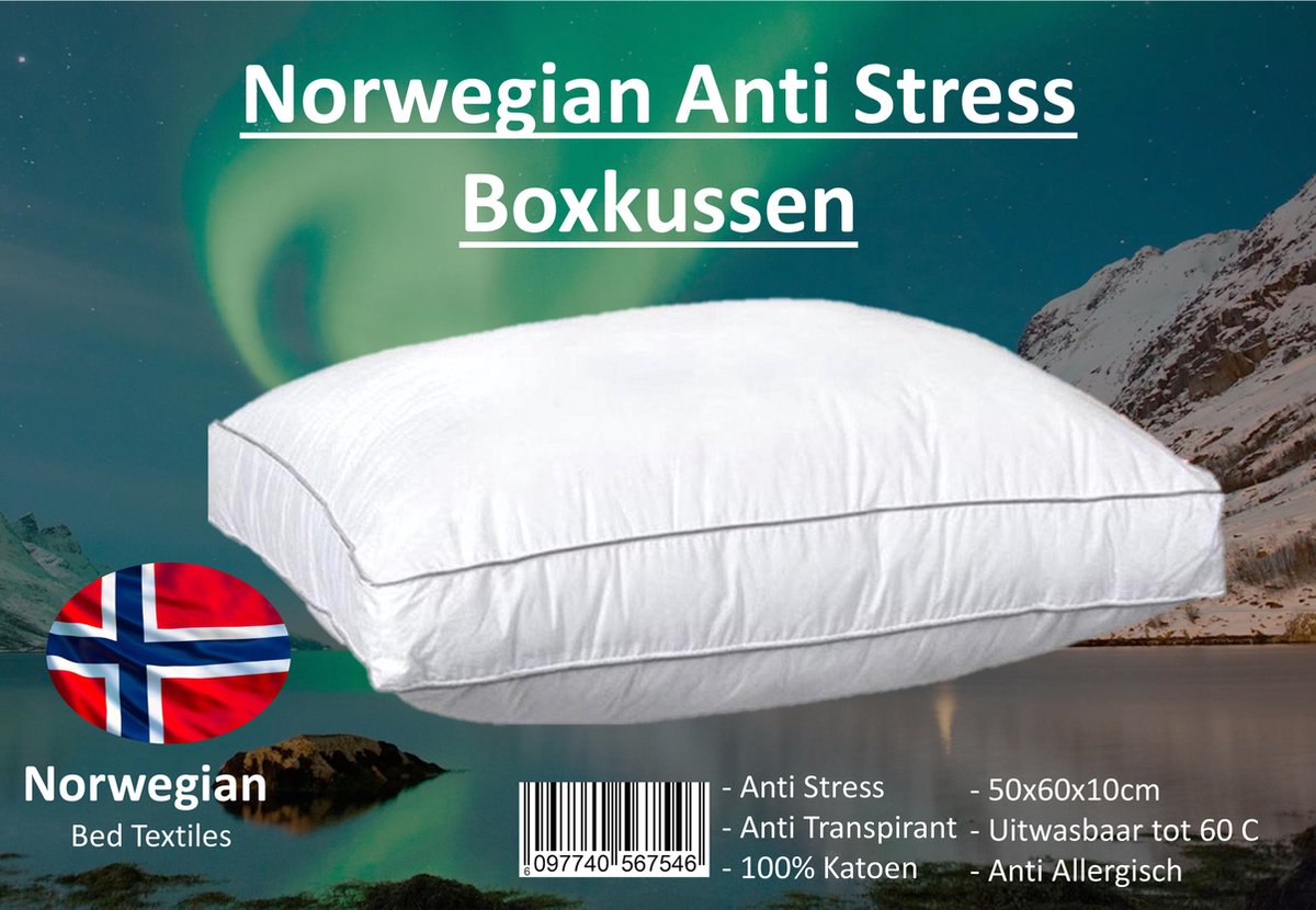 Norwegian Bed Textiles - Anti Stress Boxkussen - 50x60x10 cm - 100% ...