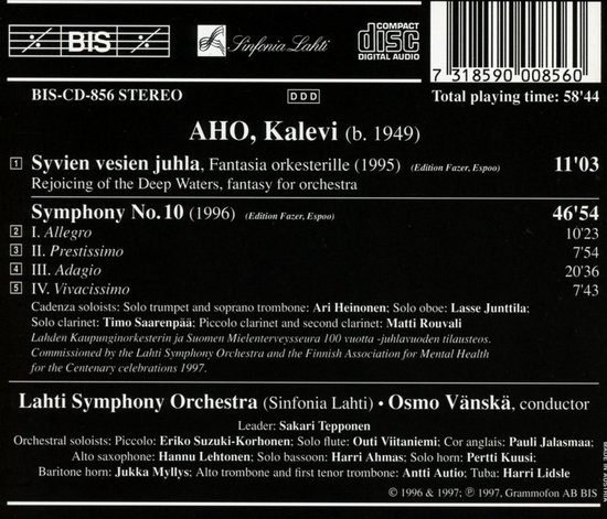 Lahti Symphony Orchestra - Aho: Symphony No.10 (1996)/Syvien Vesi (CD), Osmo V??Nsk??... | bol