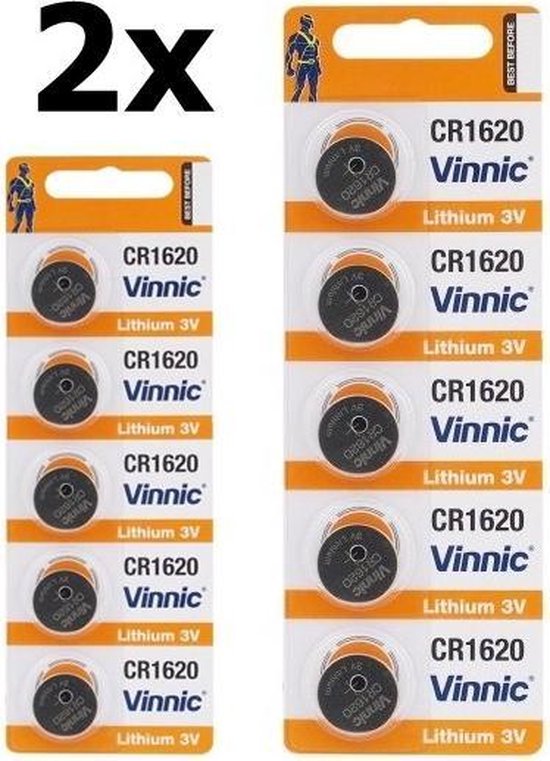 10 Stuks (2 Blister a 5st) Vinnic CR1620 3v lithium knoopcelbatterij | bol