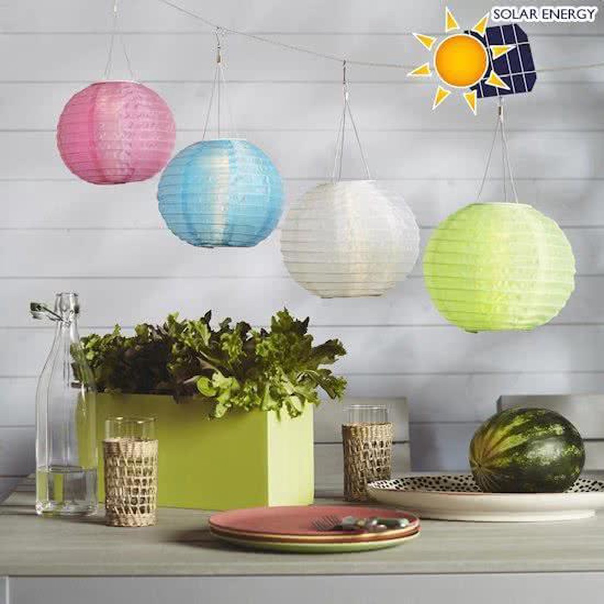 LED lampion solar - diameter 28cm - 58 cm lang - 1 stuk - Verlichting ...