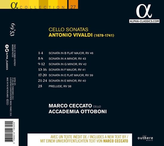 Marco Ceccato & Accademia Ottoboni - Cello Sonatas (CD), Marco Ceccato ...