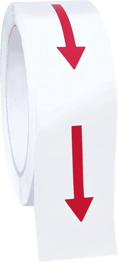 Pijl sticker simpel op rol, rood 50 x 15 mm - 500 per rol | bol