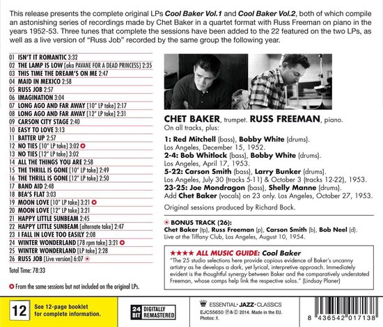 Cool Baker Vols. 1 & 2, Chet -Quartet- Baker | Muziek | bol