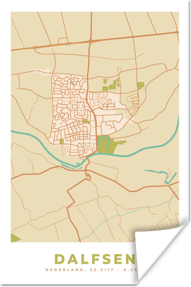 Poster Plattegrond - Kaart - Dalfsen - Stadskaart - 40x60 cm | bol.com