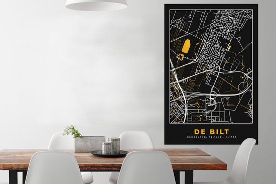 Poster Map - City Map - De Bilt - Carte - Noir et Or - 80x120 cm | bol.com